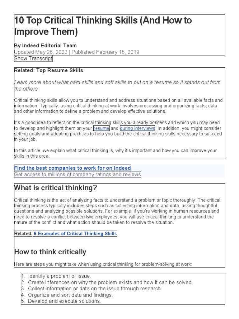 10 Top Critical Thinking Skills | PDF | Critical Thinking | Thought