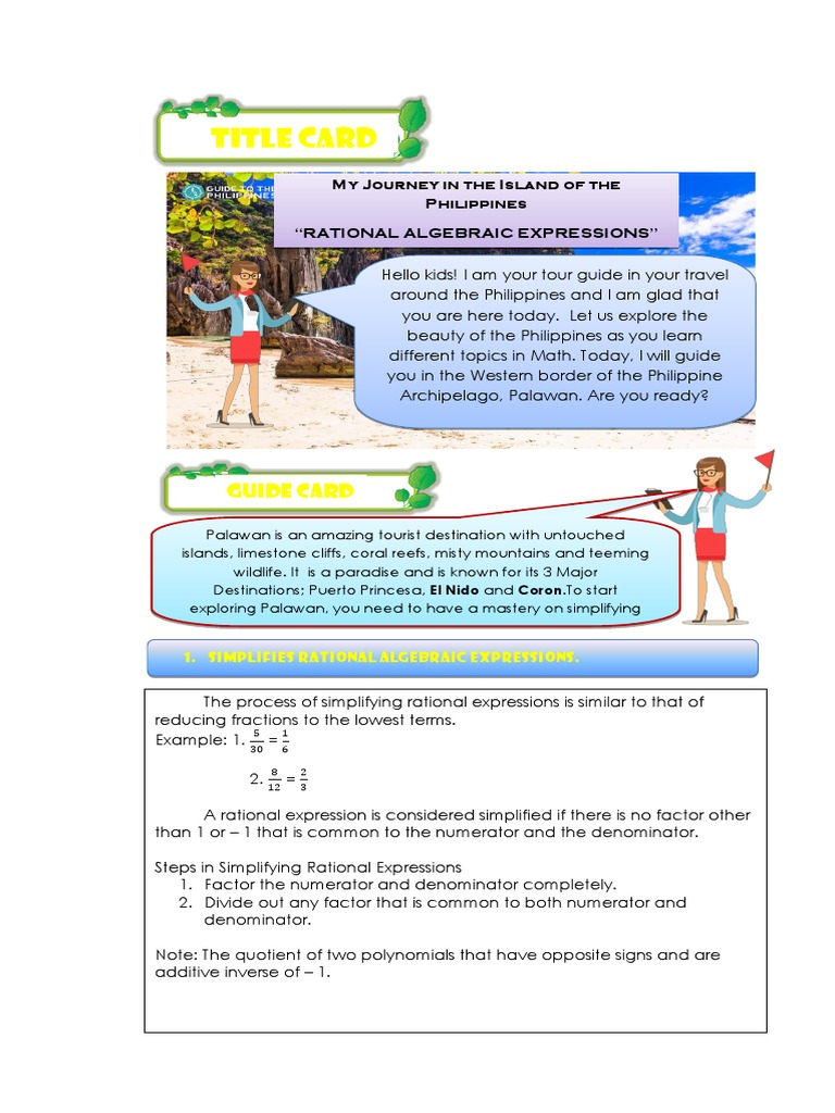 Math Grade 8 Q1 Module 3 L2.Simplify-Rational-Algebraic-Expressions (1) .PDF 8pages | PDF ...