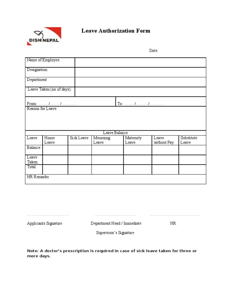 Annex 9 Leave Authorization Form Form | PDF | Self-Improvement