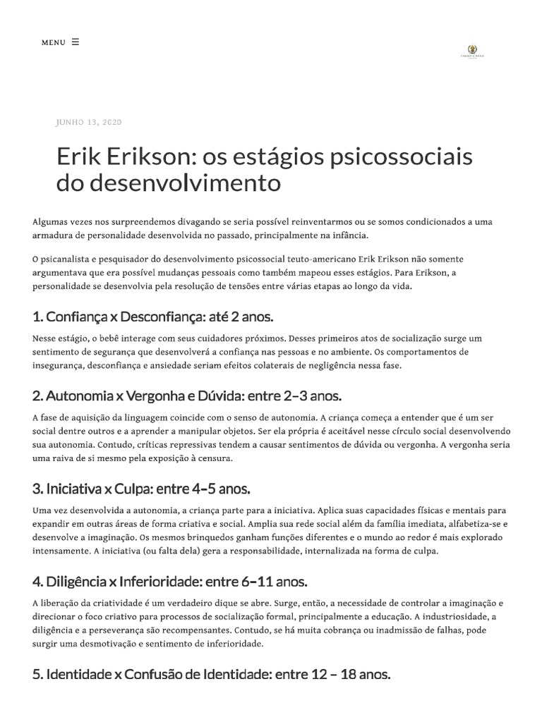 Erik Erikson Os Estágios Do Desenvolvimento | PDF