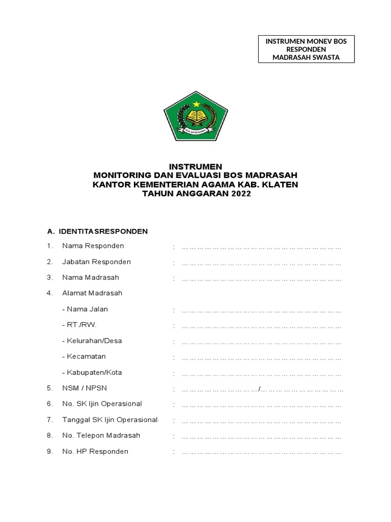 INSTRUMEN MONEV BOS SWASTA 2022 Fina | PDF