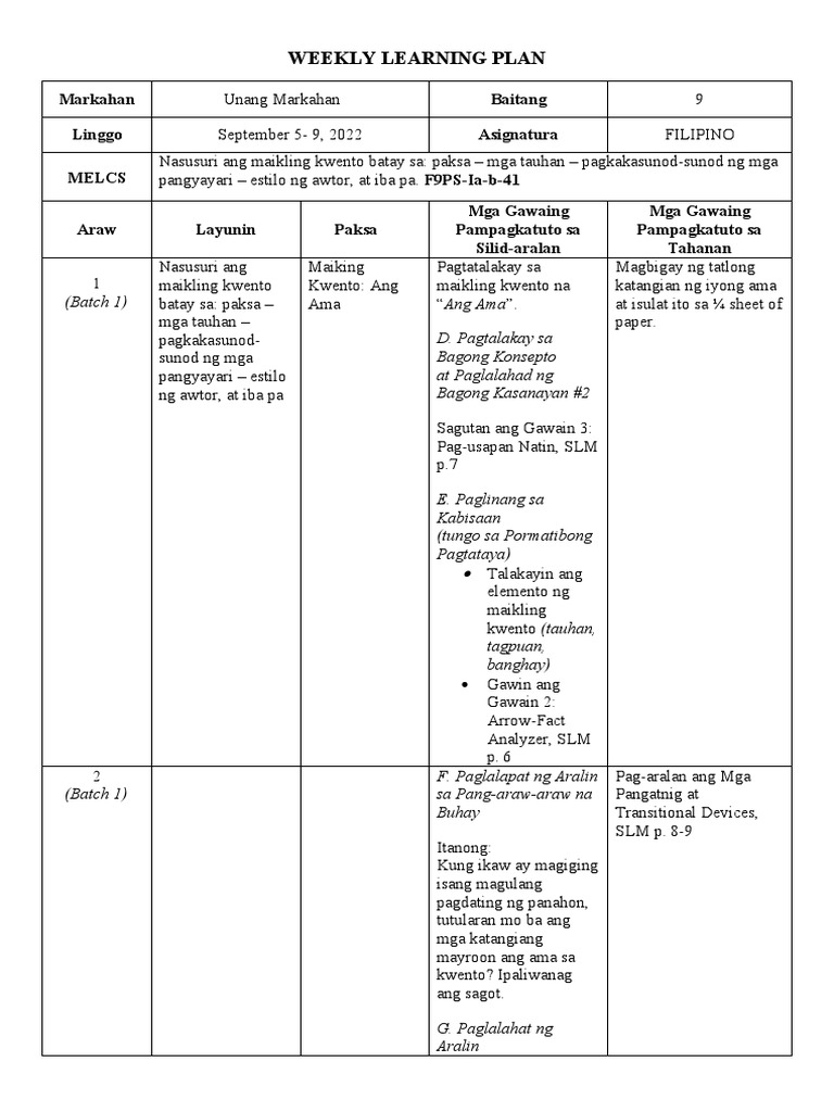 WLP Filipino 9 Week 3 | PDF