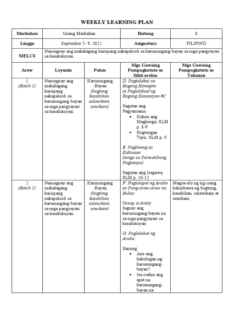 WLP Filipino 8 Week 3 | PDF