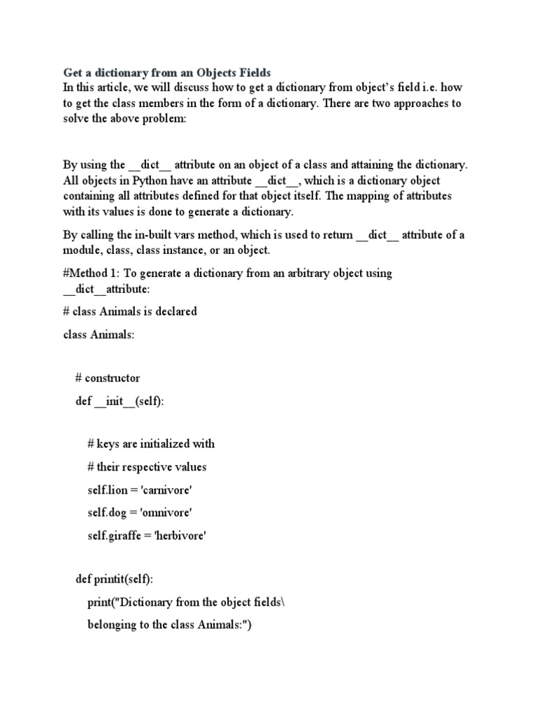 Get A Dictionary From An Objects Fields Download Free Pdf Inheritance Object Oriented