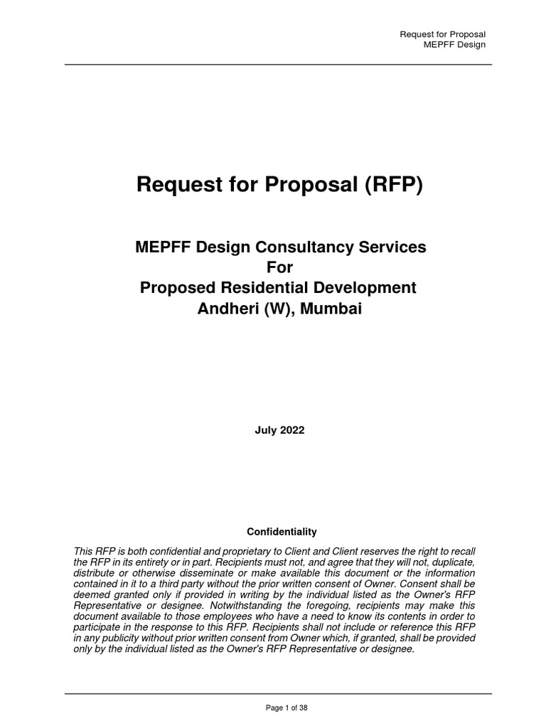 RFP MEPFF Design Consultancy Services | PDF | Consultant | Request For Proposal