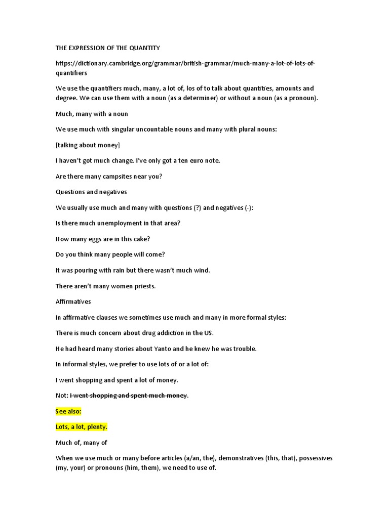 The Expression of The Quantity | Download Free PDF | Noun | Plural