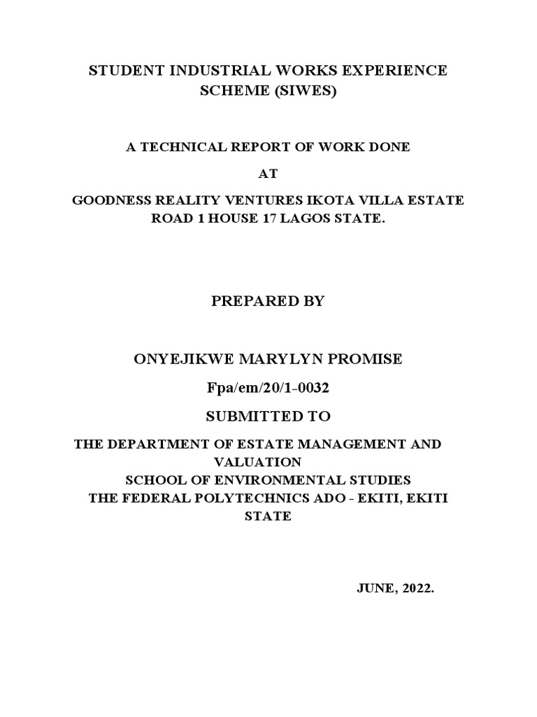 SIWES Marylyn Promise 2022 | PDF | Real Estate Appraisal | Eminent Domain