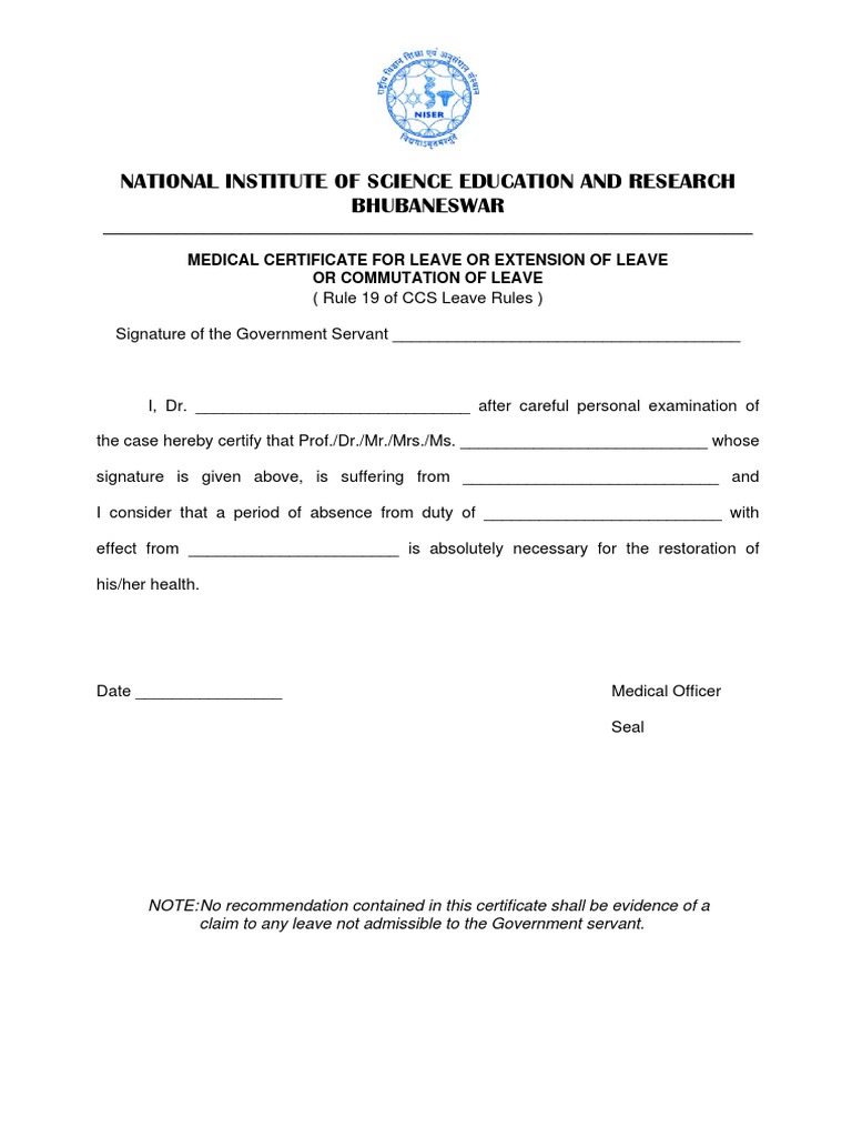 Medical Unfit Certificate Form | PDF