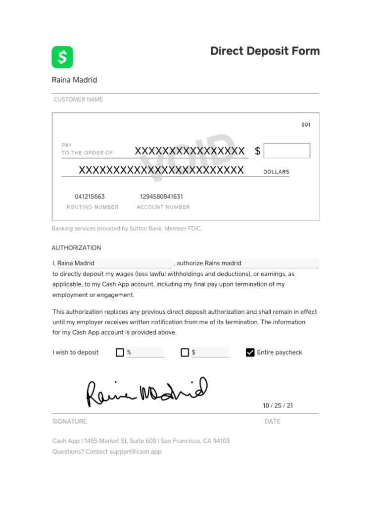 Direct Deposit Authorization Form Raina Madrid | PDF