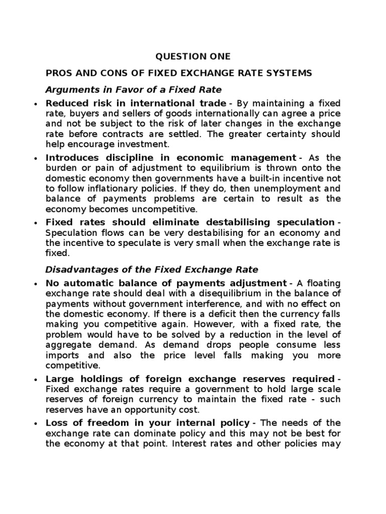 The Advantages and Disadvantages of Fixed Exchange Rates | PDF ...