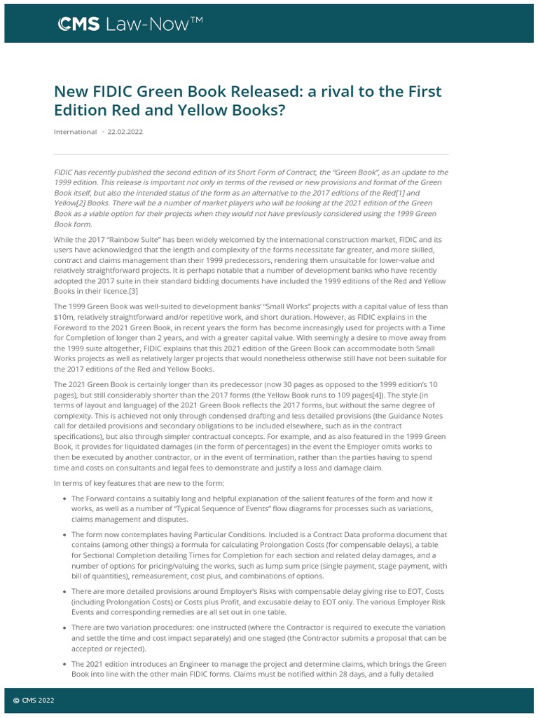 New Fidic Green Book Released 22-10-17 | PDF | Employment | Damages