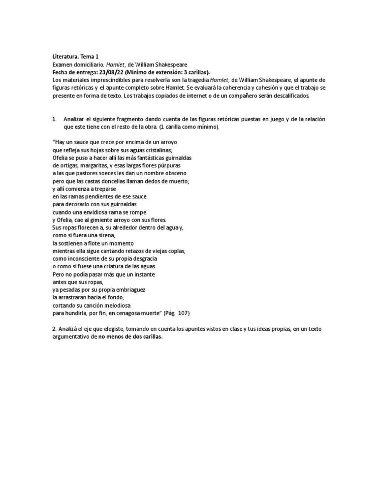 Evaluación Hamlet 2022 | PDF | Aldea | William Shakespeare