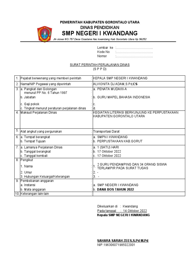 SPPD Kepala Sekolah | PDF