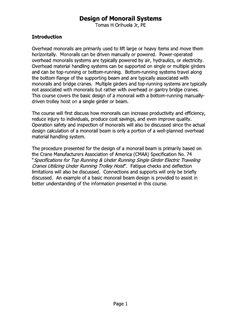 Monorail System Calculation | PDF