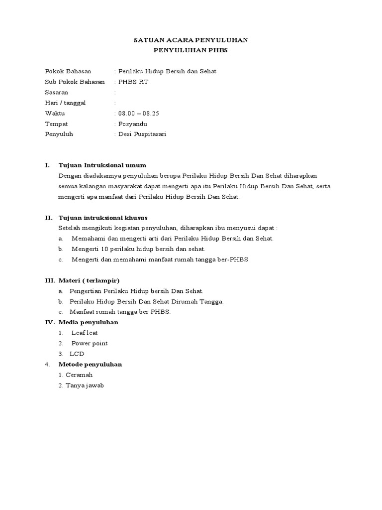 Sap Promkes Phbs | PDF | Kesehatan Holistik