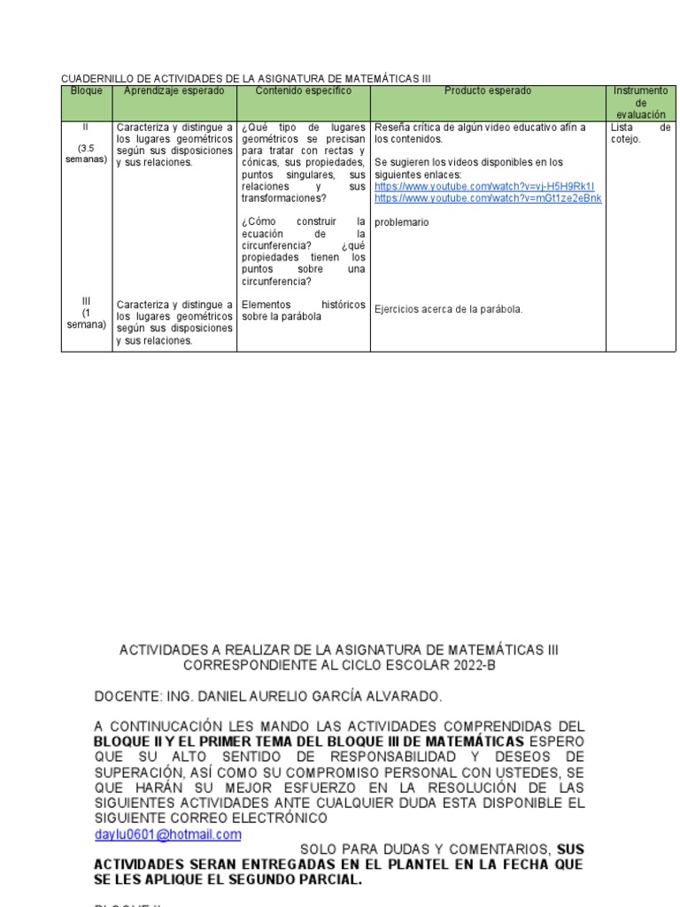 Actividades A Realizar Del Segundo Bloque de Matemáticas III | PDF ...