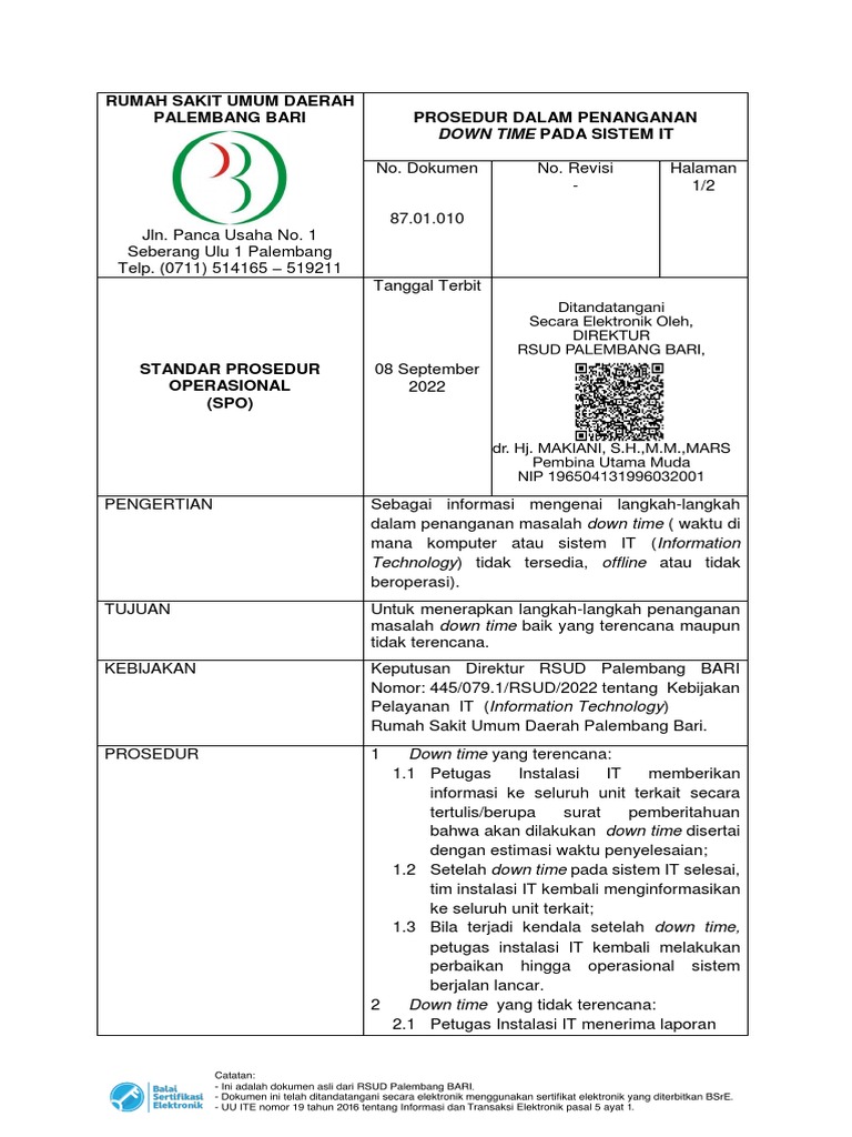 Sop Downtime Sistem It Pdf