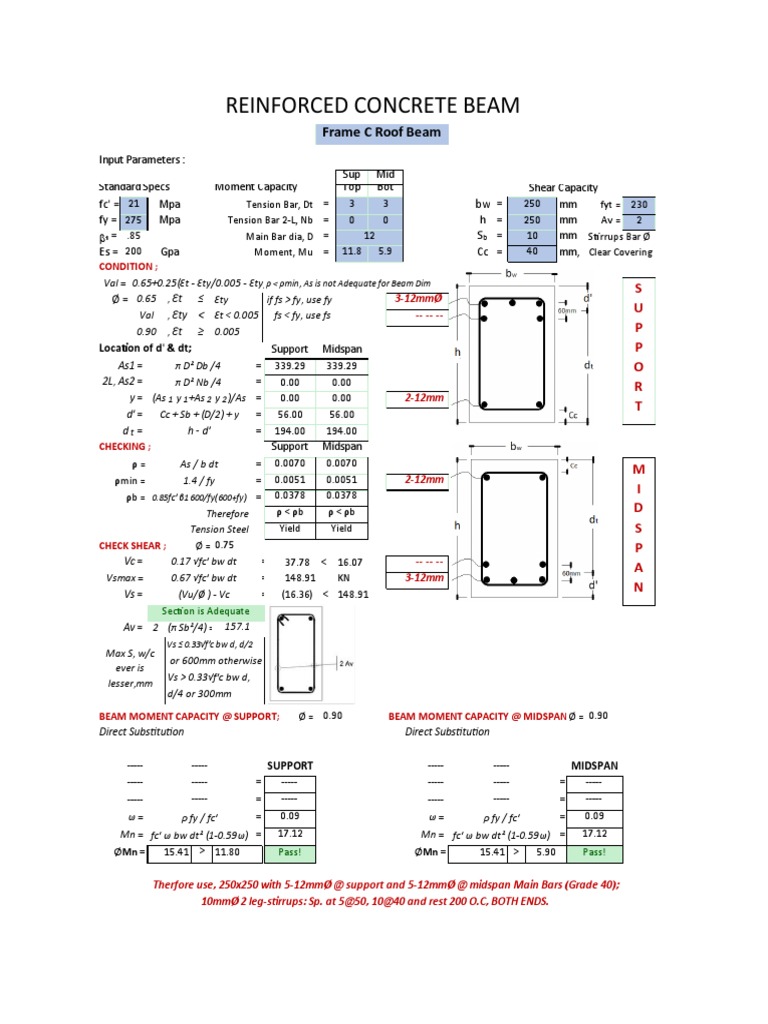 Reinforced Concrete Beam Design for Frame C and Frame B Roof Beams ...