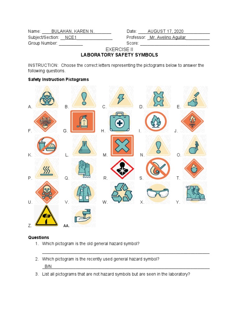 Manual Exercise II LABORATORY SAFETY SYMBOLS | PDF | Occupational ...