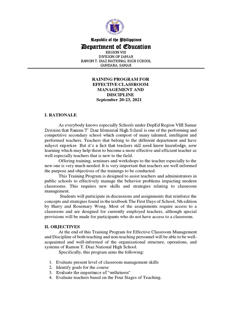 Classroom Management Training Program | PDF | Teachers | Classroom Management