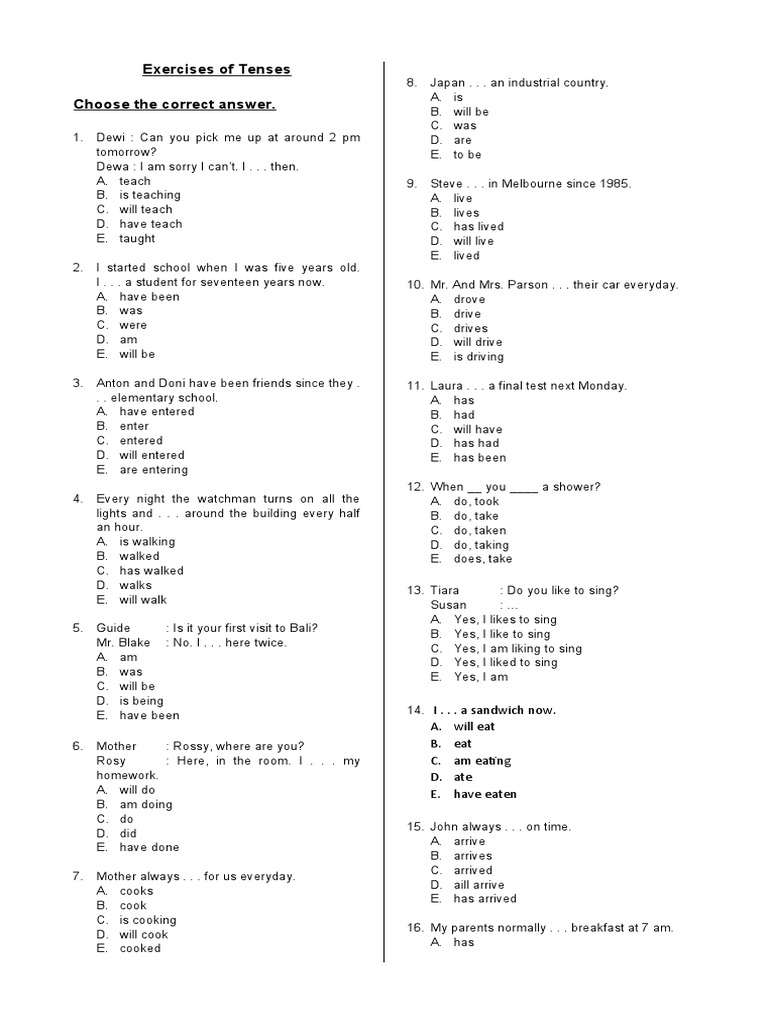 Tenses Exercises | PDF