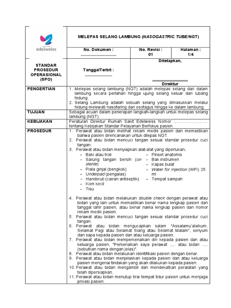Melepas Selang Lambung (NGT) - Baru | PDF