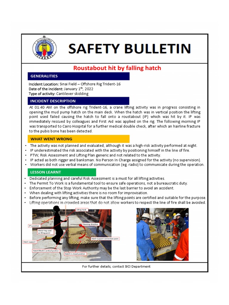 PTB Safety Bulletin - Roustabout Hit by Hatch | PDF | Business