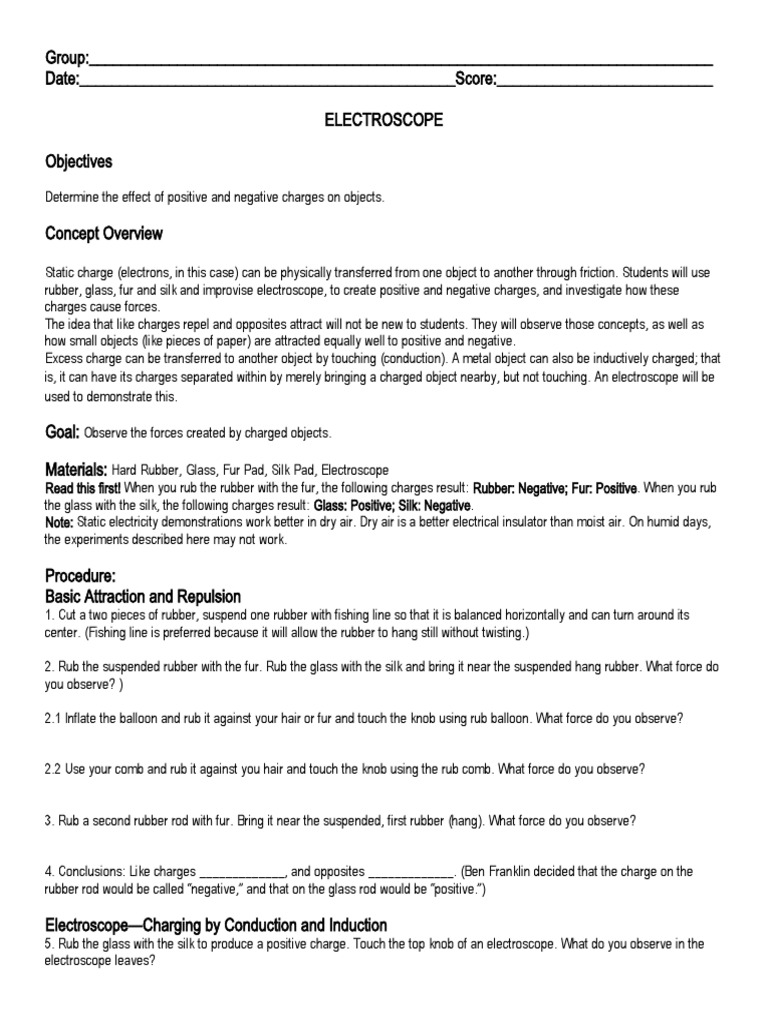 Electroscope | PDF | Electric Charge | Electromagnetism