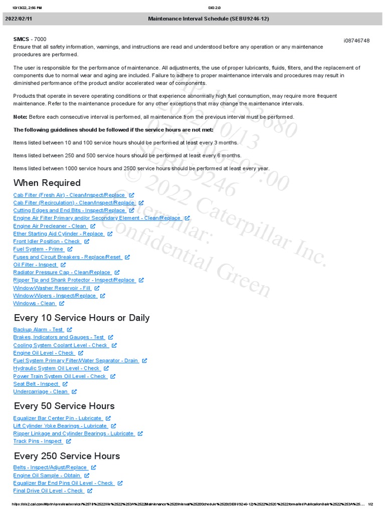 Maintenance Interval Schedule Bulldozer D6R | PDF | Manufactured Goods ...