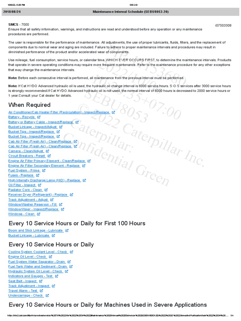 Maintenance Interval Schedule Excavator | PDF | Oil | Coolant