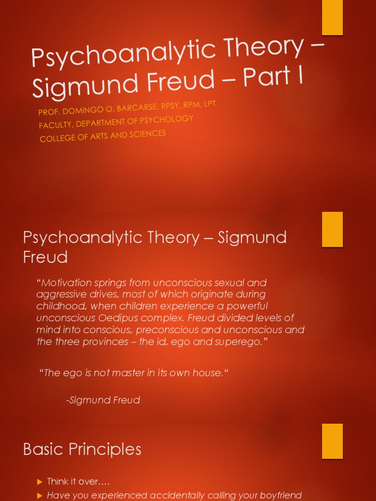 Lesson 3. Sigmund Freud Psychoanalytic Theory Part I | PDF | Id | Narcissism
