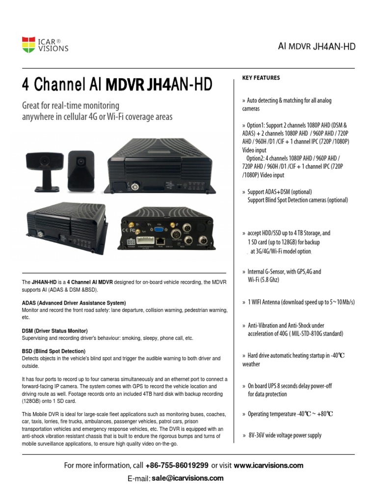 4 Channel Ai MDVR JH4AN-HD Spec-Sheet | PDF | Accelerometer | Video
