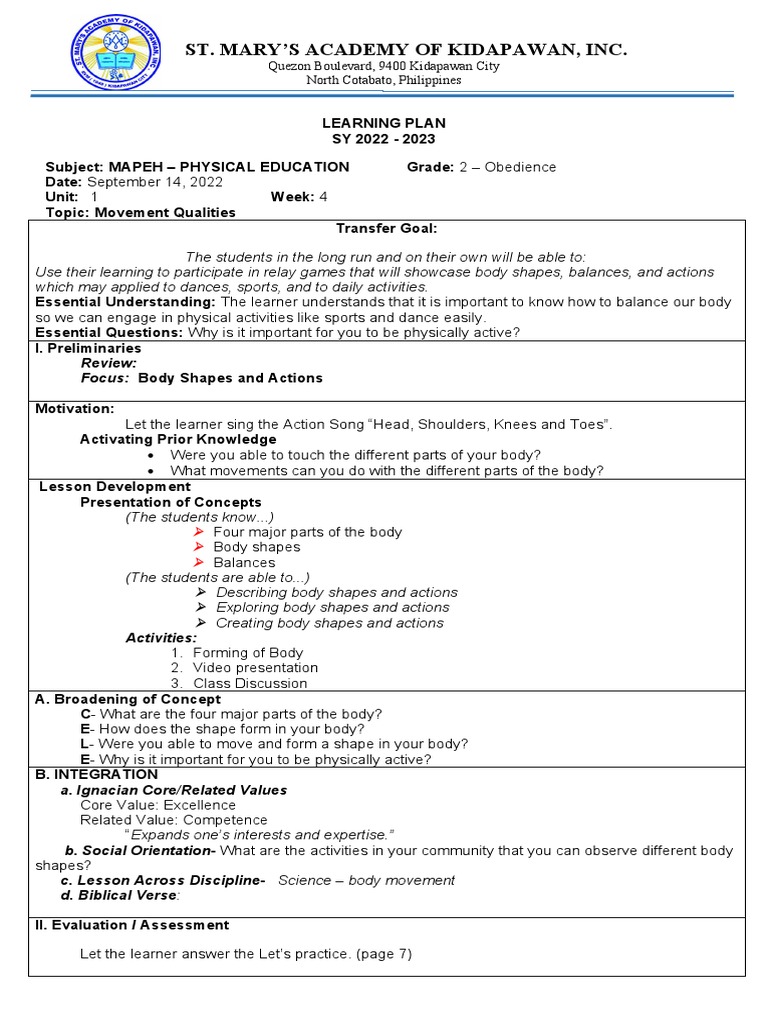 PE - Body Shapes | PDF | Learning | Physical Education