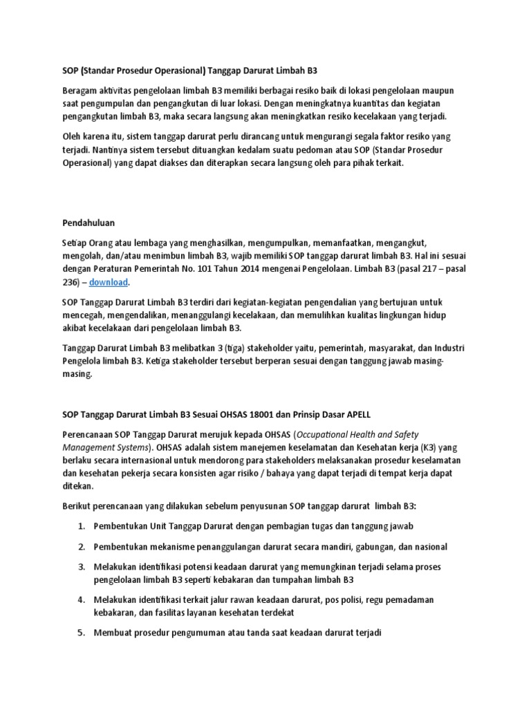 SOP Tanggap Darurat Limbah B3 | PDF | Sains & Matematika
