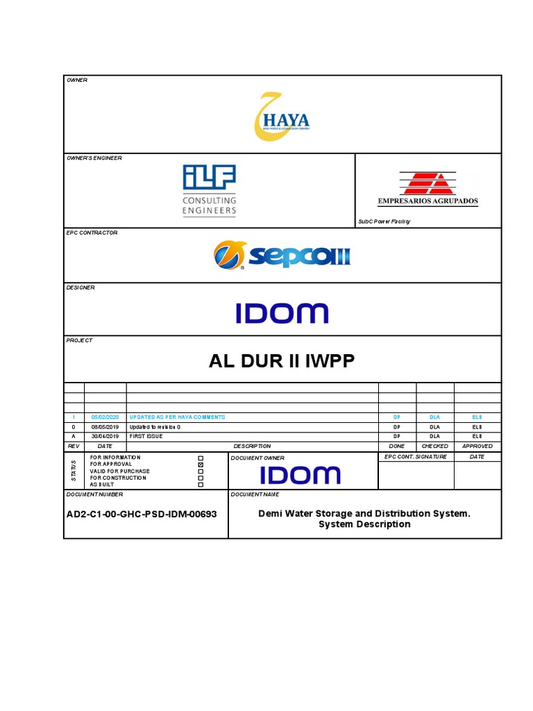 Demi Water Storage System Overview | PDF | Pump | Water