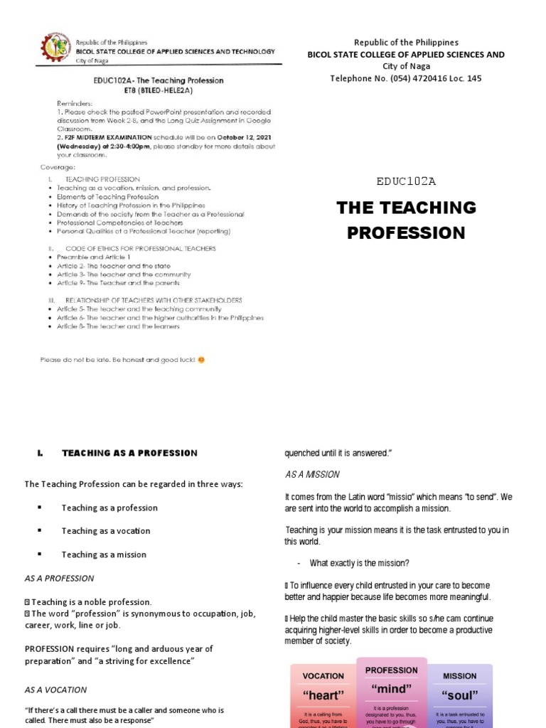 The Teaching Profession - 1st Semester | Download Free PDF | Teachers | Teaching Method