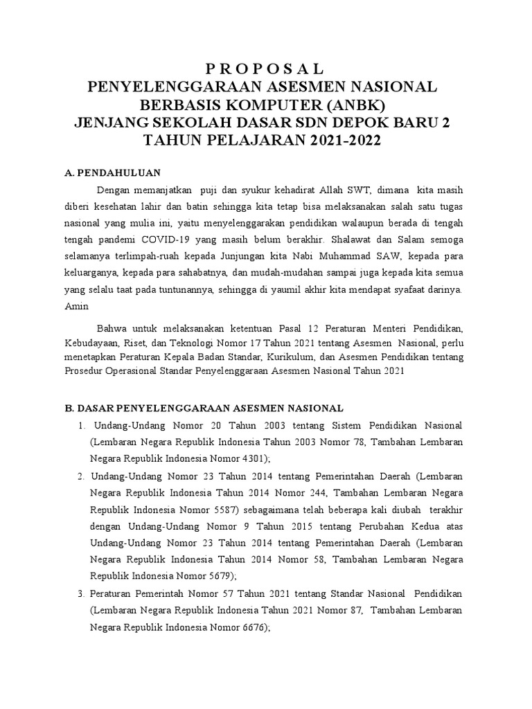 Proposal Anbk SDN Depok Baru 2 | PDF