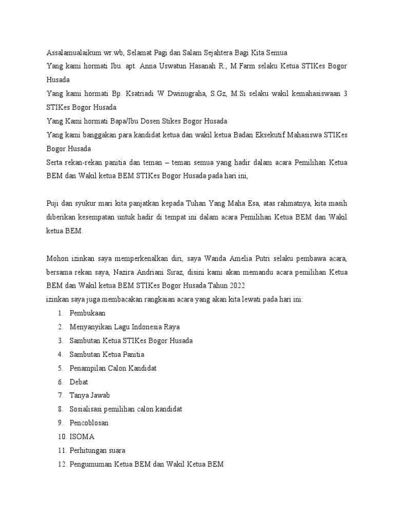 Salin1-TEKS MC PEMILIHAN KETUA DAN WAKIL BEM | PDF