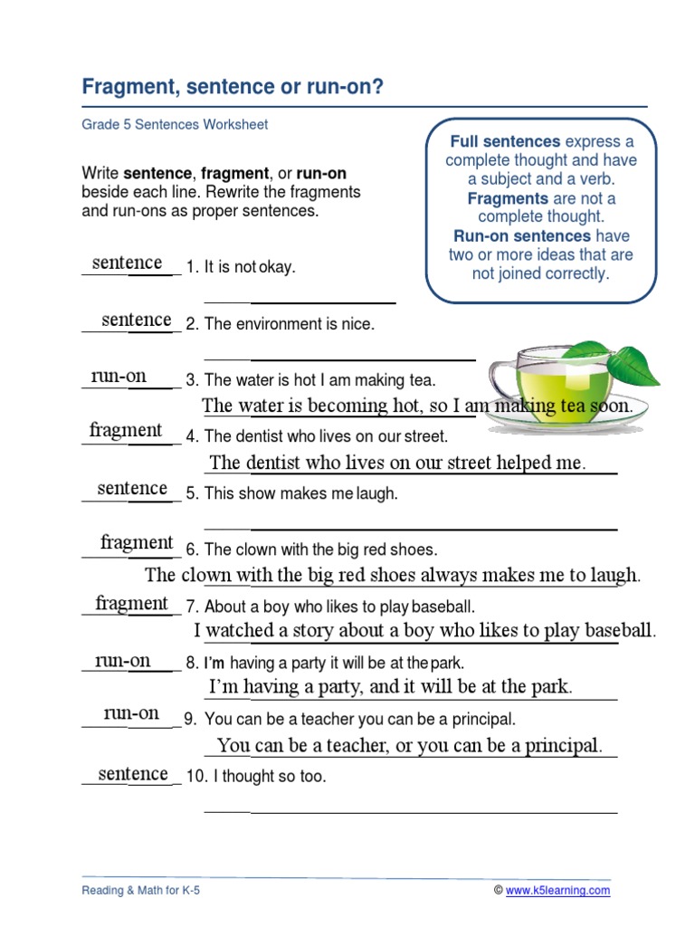 Run On Sentence Worksheet