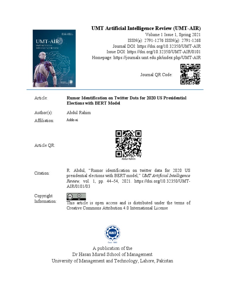 Rumor Identification in Twitter Data For 2020 US Presidential Election Using BERT Model | PDF ...