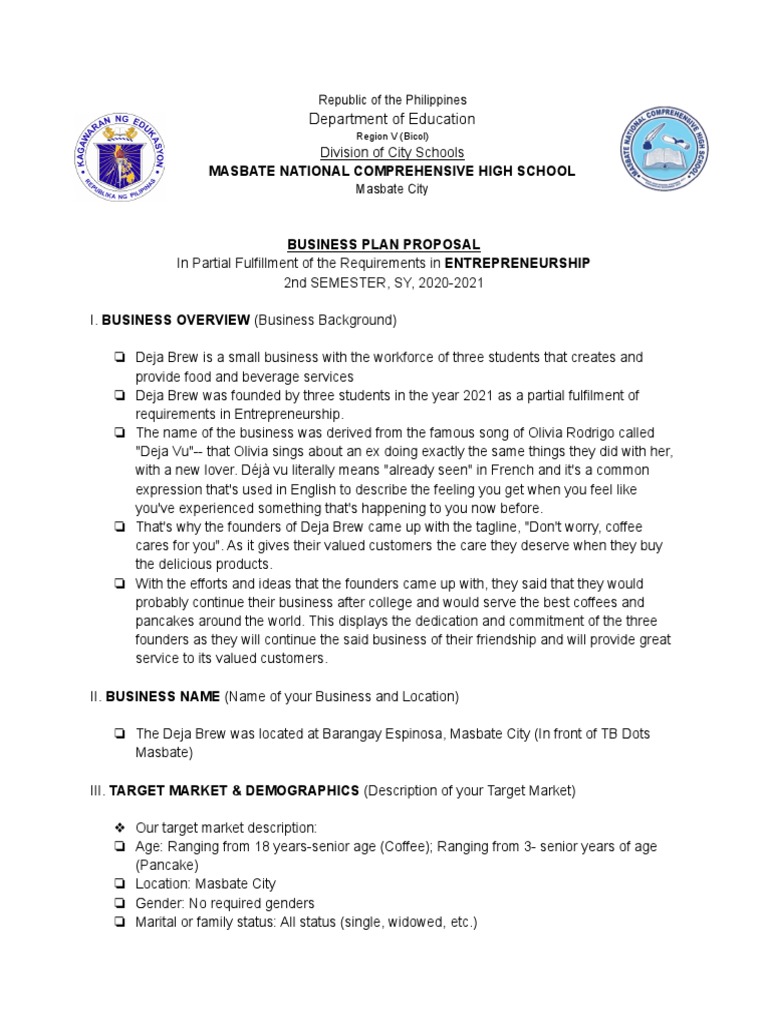 BUSINESS PLAN PROPOSAL - in Partial Fulfillment of The Requirements in ...