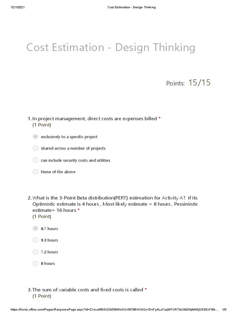 Cost Estimation - Design Thinking | PDF | Pricing | Cost