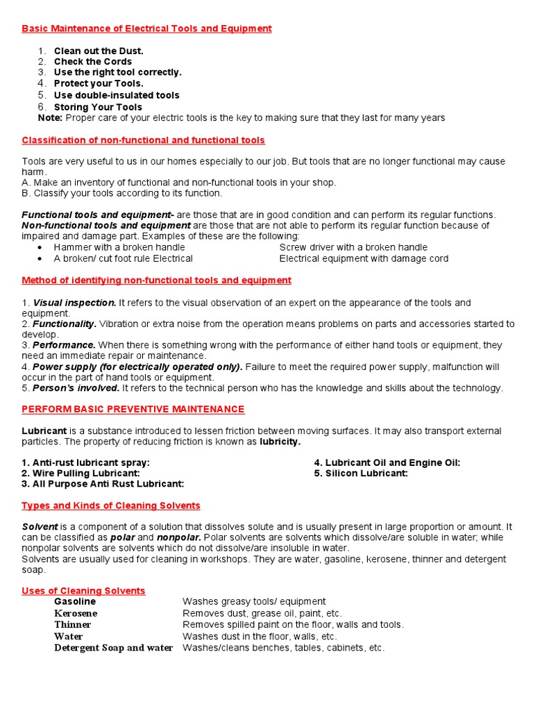 Electrical Tools Maintenance Guide | PDF | Technology & Engineering