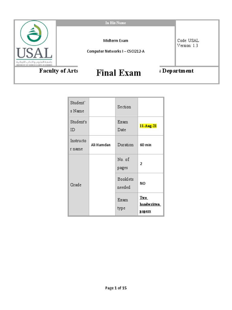 CSCI212-Final-Exam Summer 2020-2021 - v2 | PDF | Computer Network | Ip ...