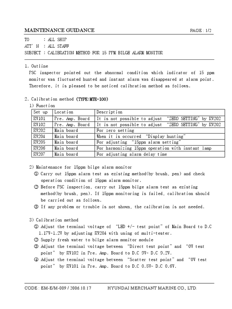 15 PPM Bilge Alarm Calibration Guide | PDF | Electronic Engineering ...