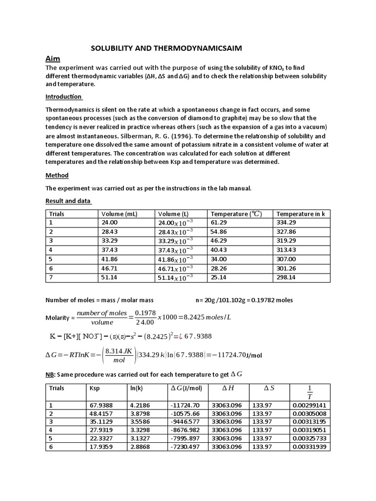 Solubility and Thermodynamic | PDF | Solubility | Temperature