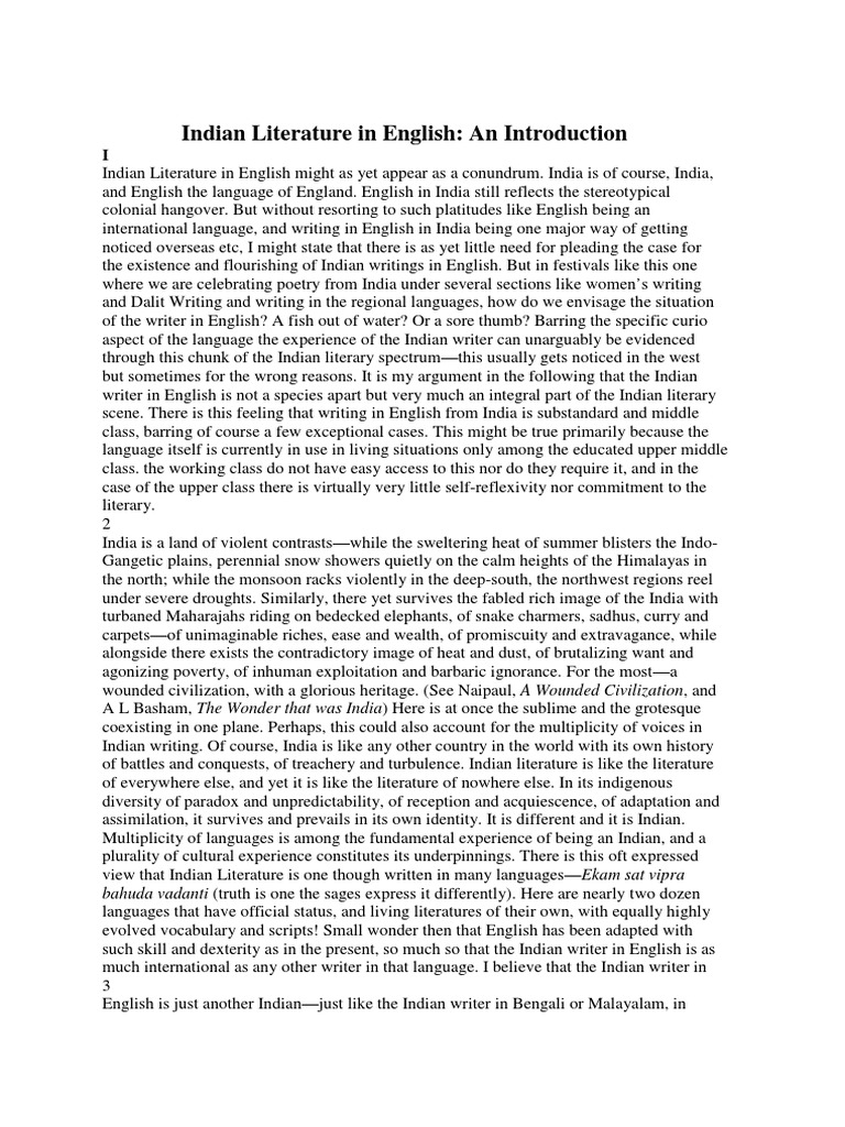 Introduction To Indian Literature in English STML Sem5 Dse | PDF ...