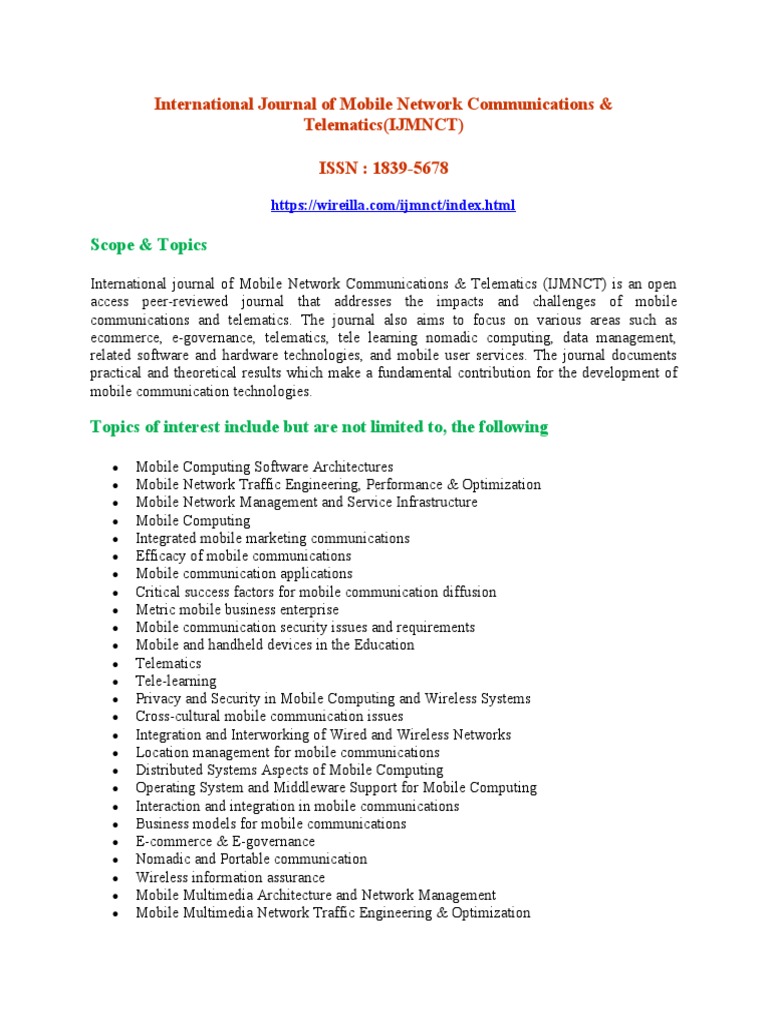 Mobile Network Communications Journal | PDF | Computing | Computer Network