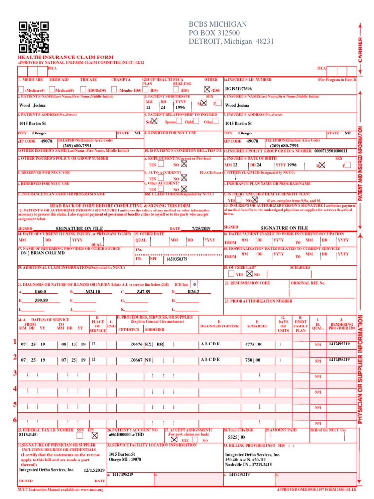 Completed CMS-1500 Claim Form Example | PDF | Medicare (United States ...