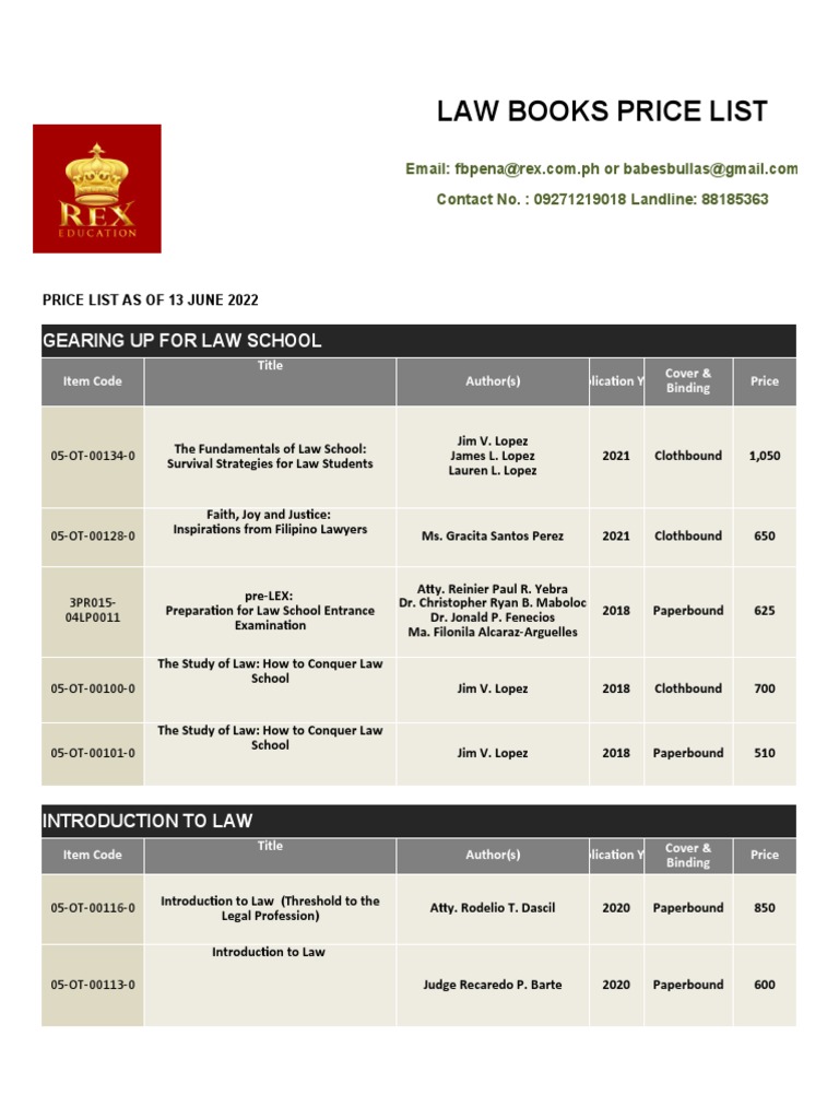 MAKATI - Rex Education (REX Book Store) Law Books Pricelist (As of 13 ...